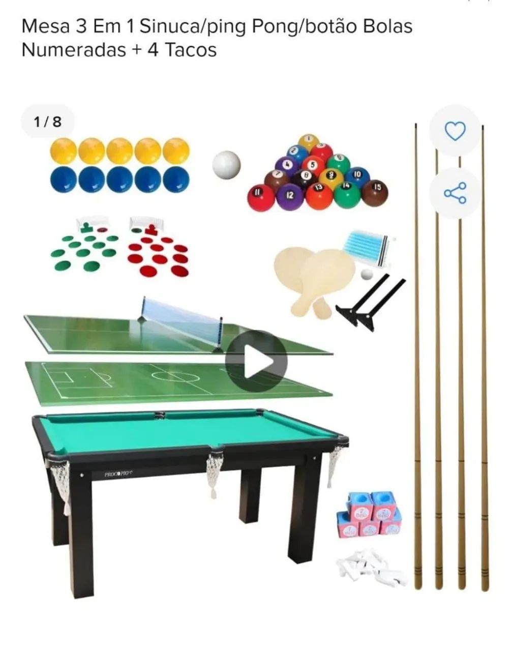 Mesa 3 em 1. sinuca com ping pong e mesa de botão - Esportes de Quadra ...