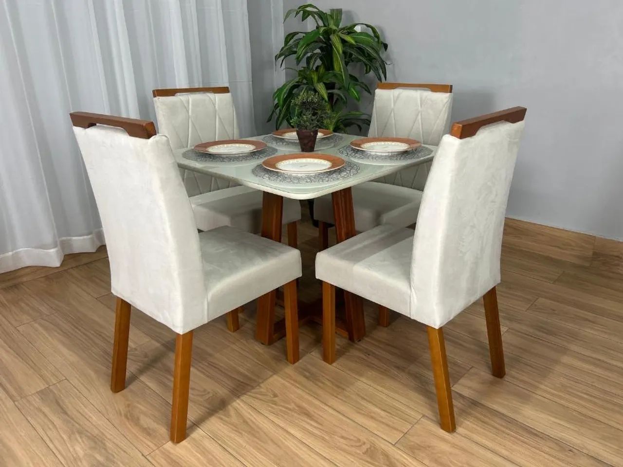 Mesa de Jantar Bali 90×90 Com 4 Cadeiras Isa - Cinamomo/Off - Mesas ...