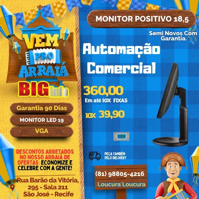 Monitor 19.5" LED Ergonômico Ajuste de Altura, Rotação, Inclinação ...