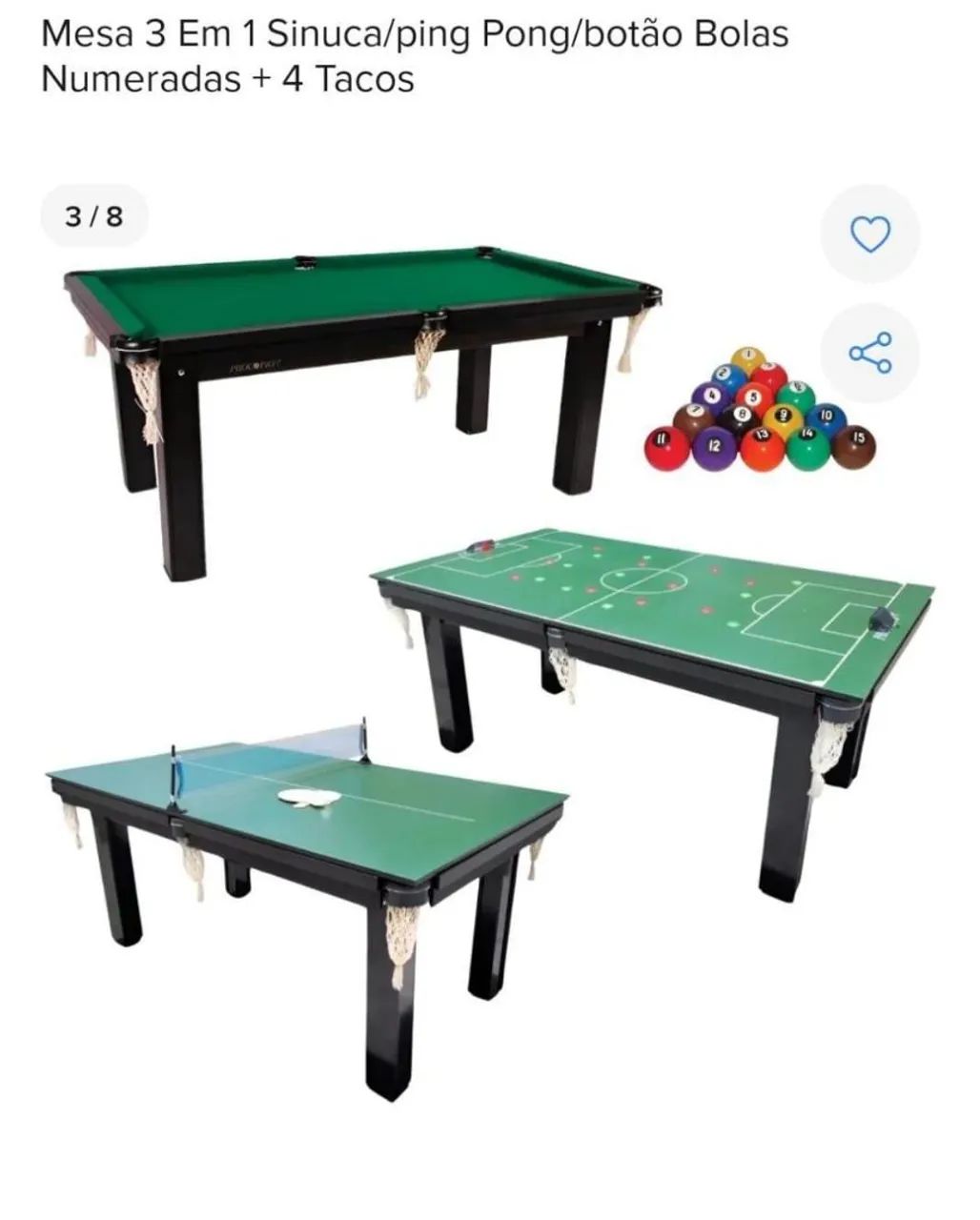 Mesa 3 em 1. sinuca com ping pong e mesa de botão - Esportes de Quadra ...