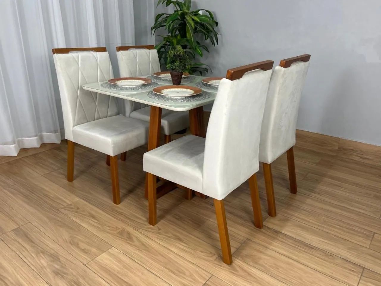 Mesa de Jantar Bali 90×90 Com 4 Cadeiras Isa - Cinamomo/Off - Mesas ...