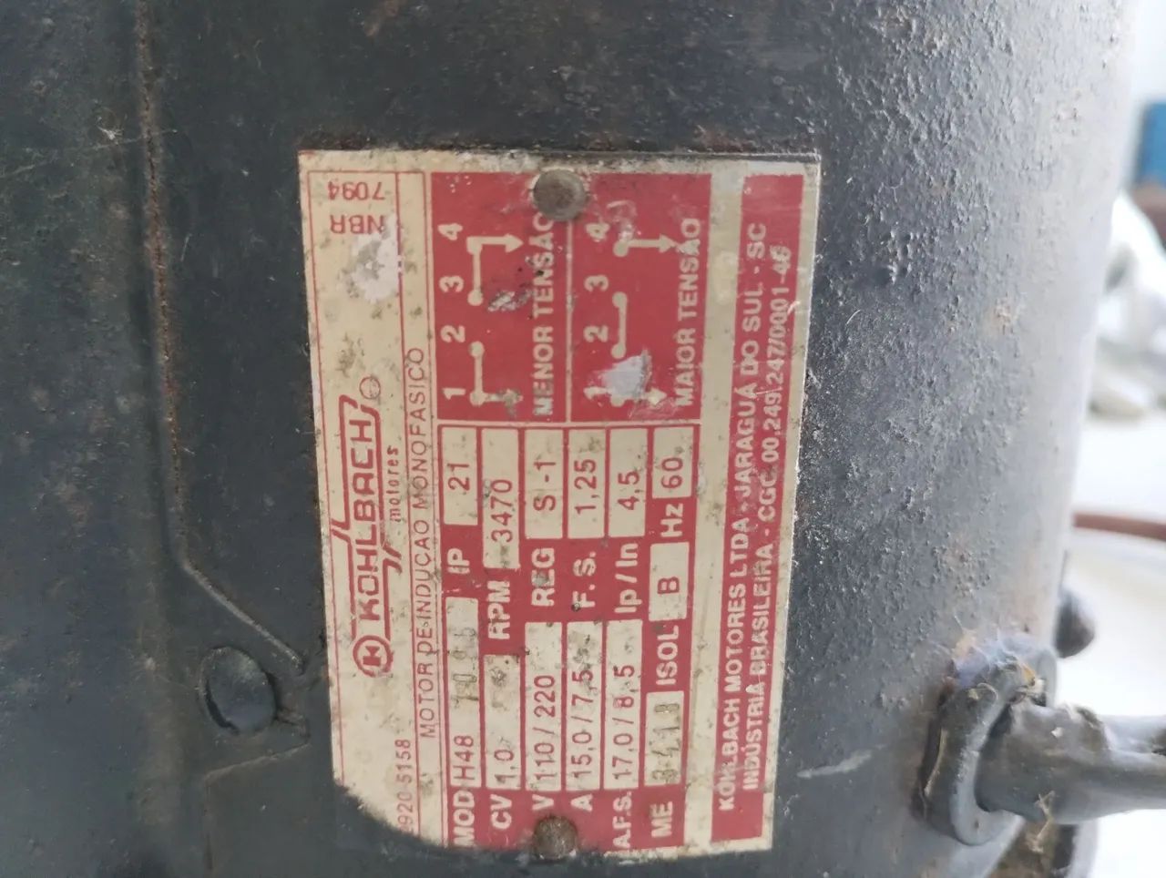 Motor Elétrico Monofásico Kohlbach H48 1.0CV 3470RPM - Outros itens ...