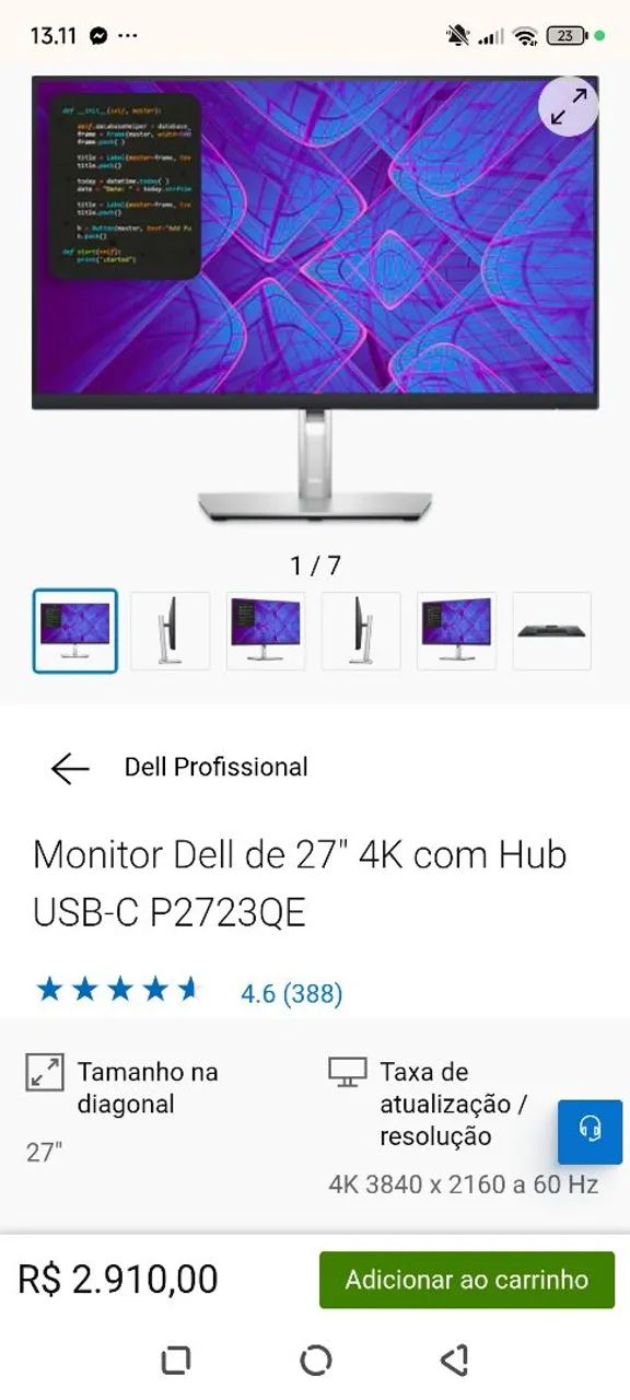 Monitor Dell 27" 4K Hub USB-C Etc.. na caixa zerado - Monitores ...