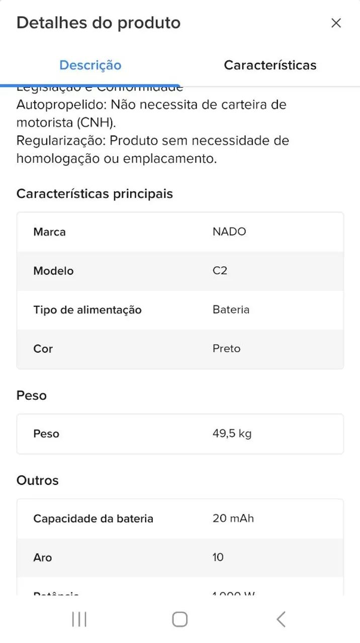 Nado C2 bike elétrica scooter 1000w, 48v, Bateria lítio 60km - Ciclismo ...