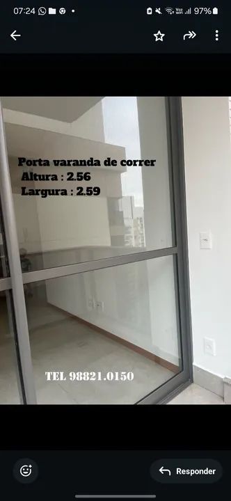 Porta de correr em alumínio para varanda - Medidas 2,56 x 2,59 - Portas ...
