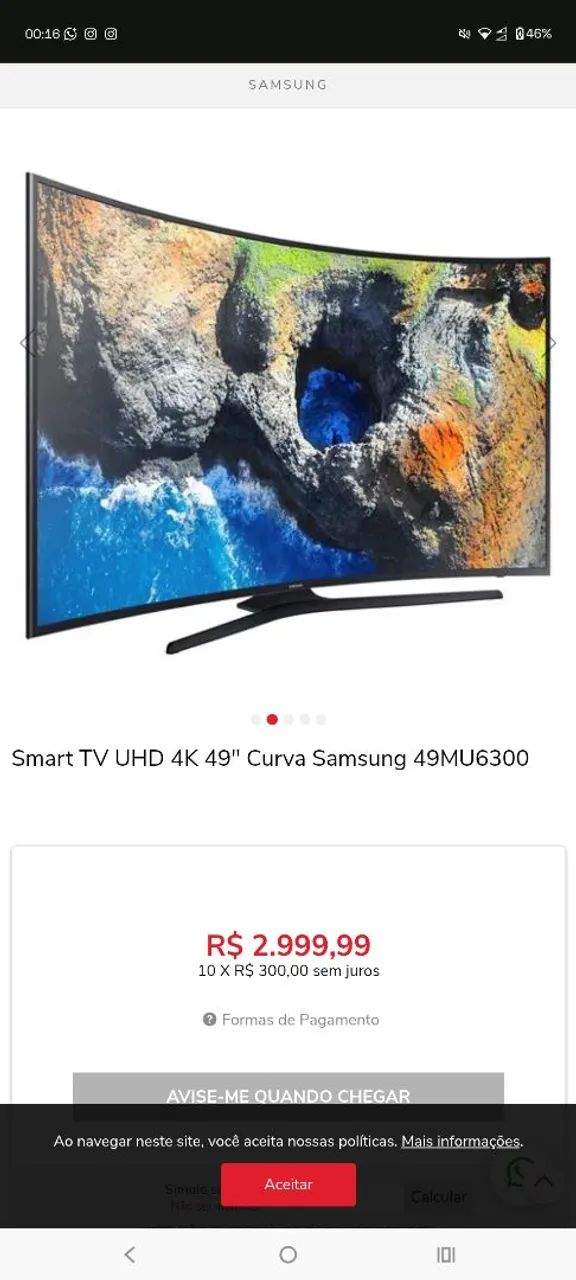 Smart TV UHD 4K 49" Curva Samsung 49MU6300 V/T - TVs - Sacramenta ...