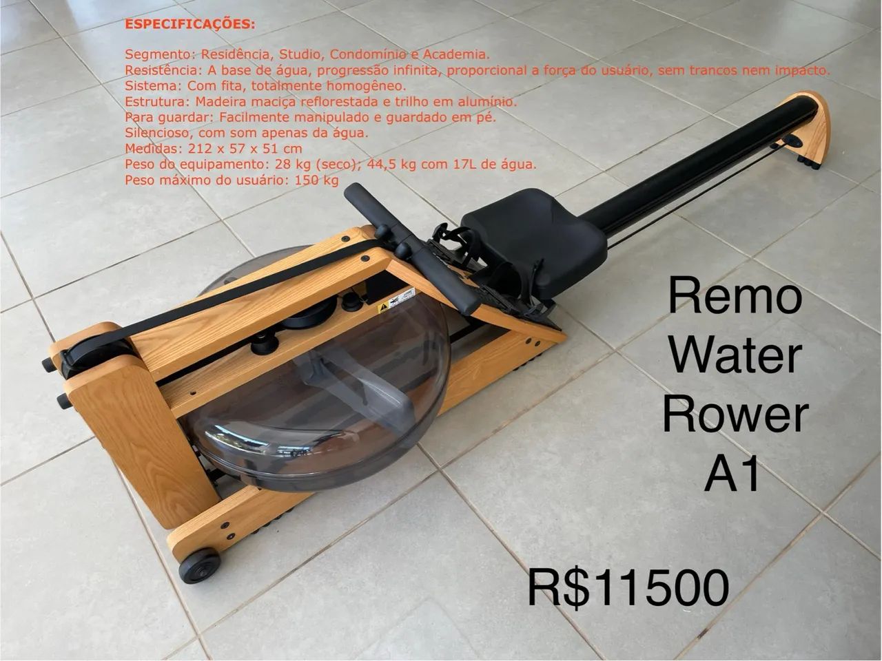 Remo Water Rower A1 - Novo - Academia e Exercícios - Vista Alegre ...