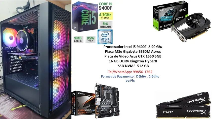 Pc Gamer Core I5 9400F GTX 1660 6GB - Completo - Até 12 X 217,00 ...