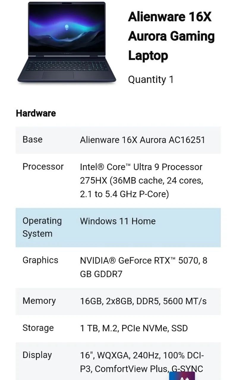 Notebook Alienware Aurora 16x. Importado. Ultra 9 275HX. RTX5070. Novo ...
