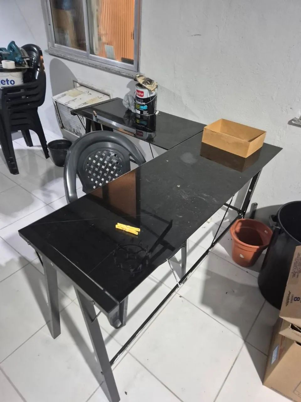 Mesa em L com tampo de vidro - Mesas - Galeão, Rio de Janeiro ...