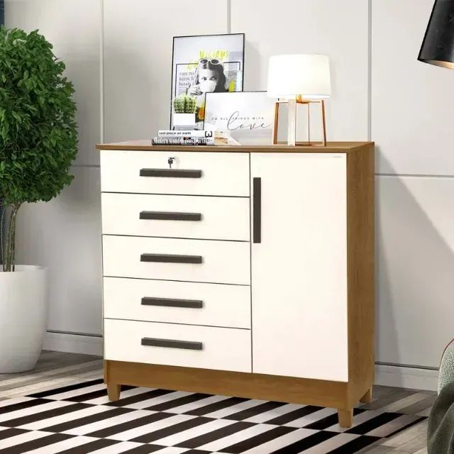Cômoda fenix com 5 Gavetas e 1 Porta cinamomo off ! - Armários e Guarda-Roupas - Residencial ...