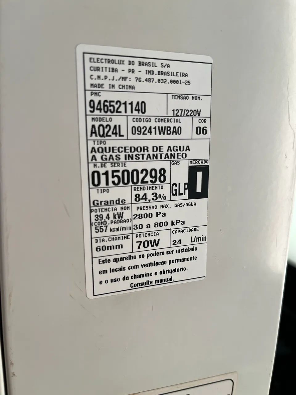 Aquecedor de água a gás GLP Eletrolux 24 litros em perfeitas condições ...