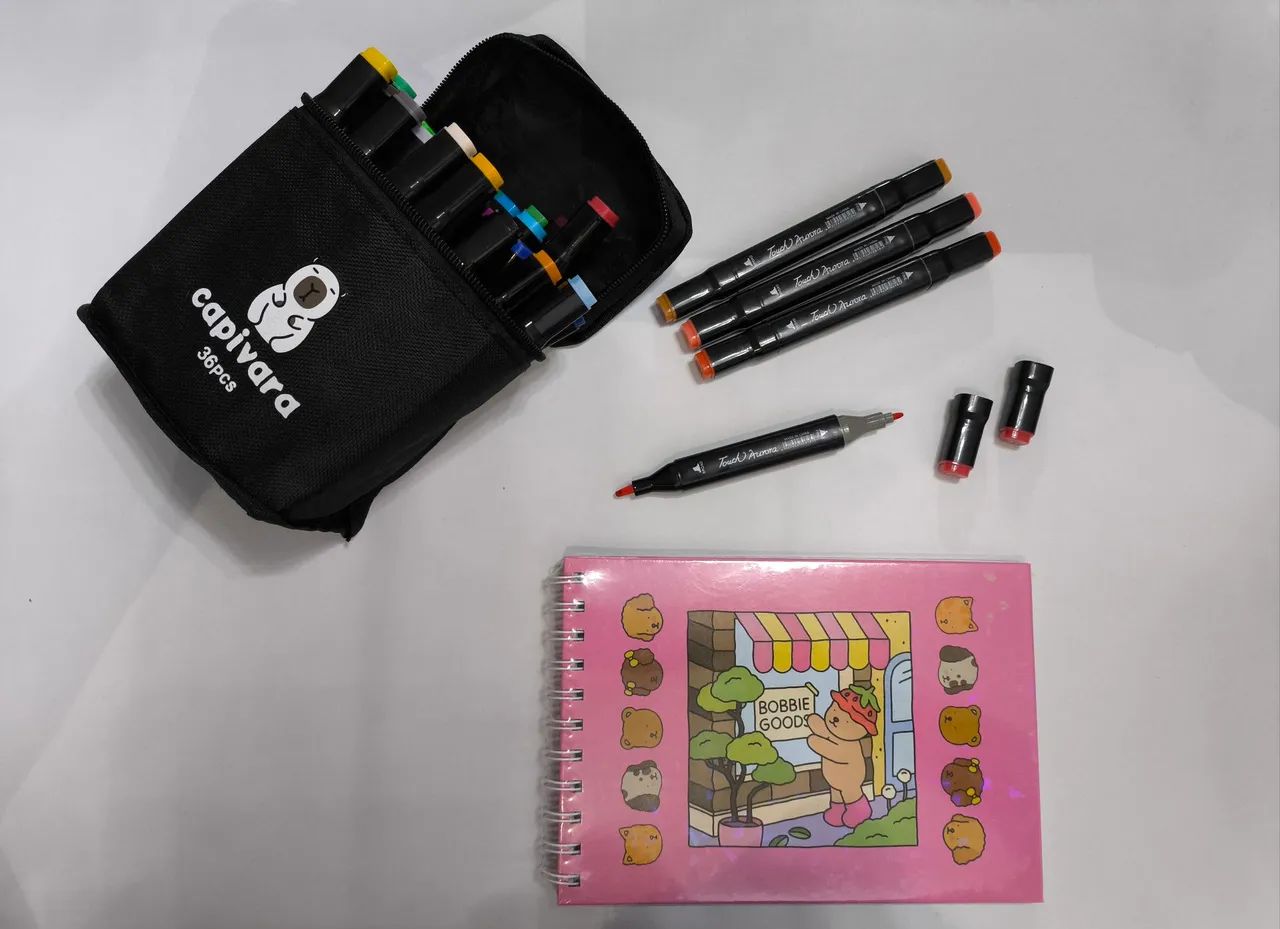 Kit de colorir Bob Goods - 36 cores ponta dupla + Bloco - Papelaria ...