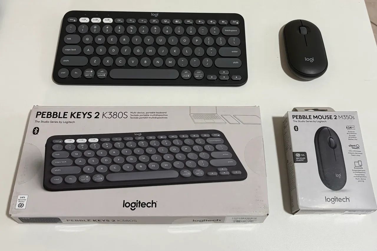 Teclado sem fio Logitech Pebble Keys 2 K380s + Mouse sem fio Logitech ...