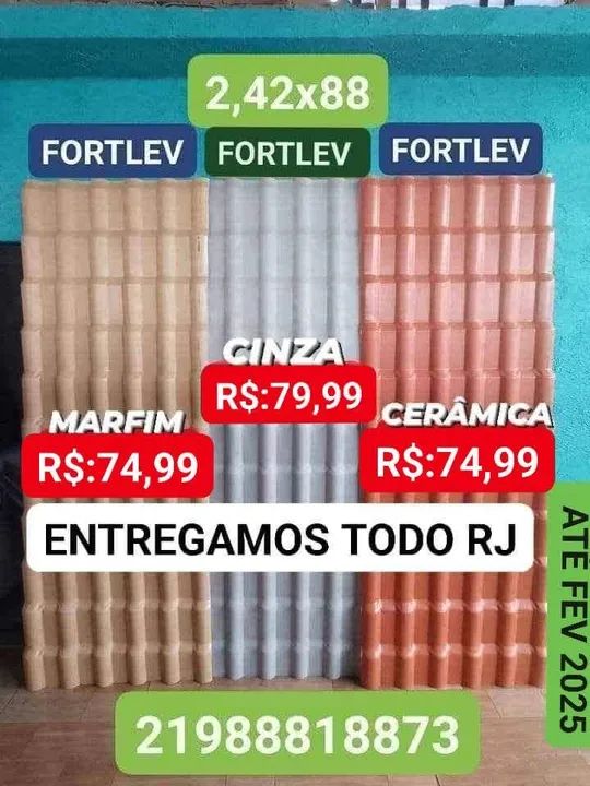 Telhas de PVC Fortlev - 2,42x88 - diversas cores - Fundação e Estrutura ...