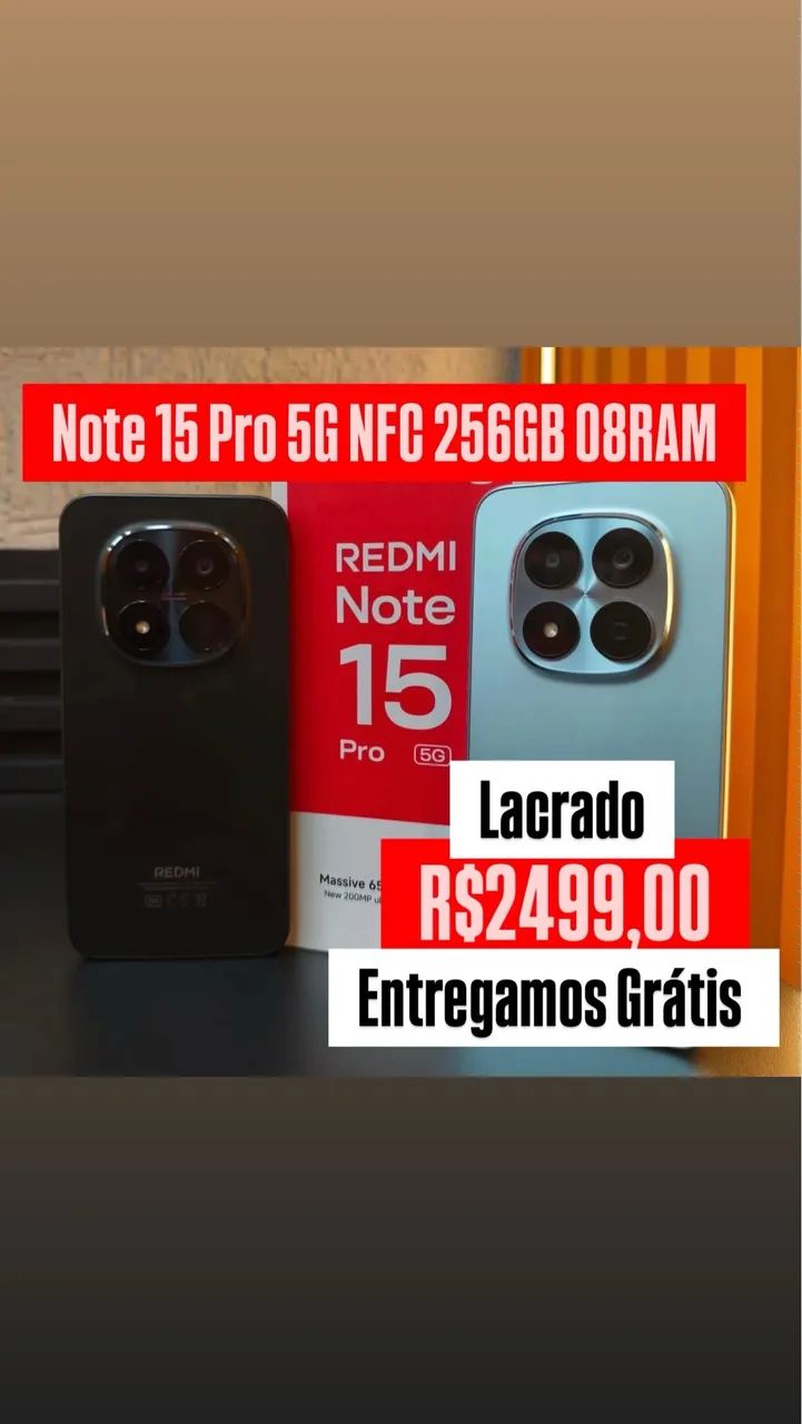 Note 15 Pro 5G NFC 256+08 Preto Azul Roxo Lacrado - Celulares e ...