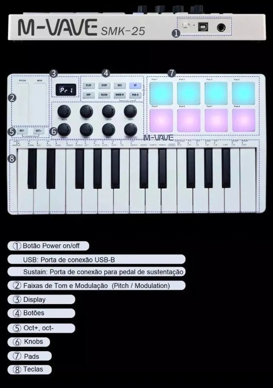 Controlador Midi M-VAVE SMK-25 - Instrumentos musicais - Liberdade ...