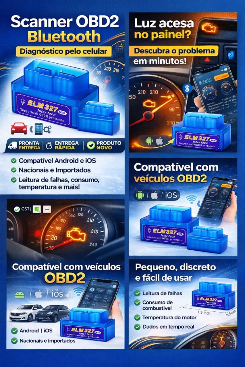 Scanner Automotivo OBD2 ELM327 Bluetooth - Peças para carros, vans e ...