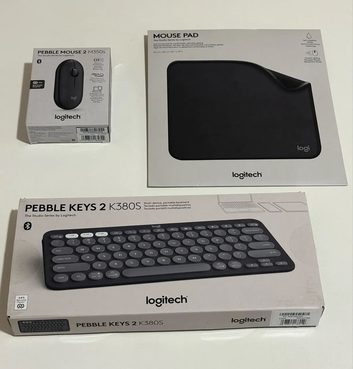 Teclado sem fio Logitech Pebble Keys 2 K380s + Mouse sem fio Logitech ...