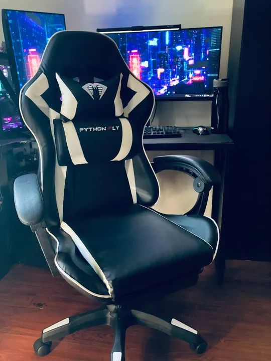 Cadeira Gamer Python Fly - Preta e Branca - Bancos e Cadeiras - Vila ...