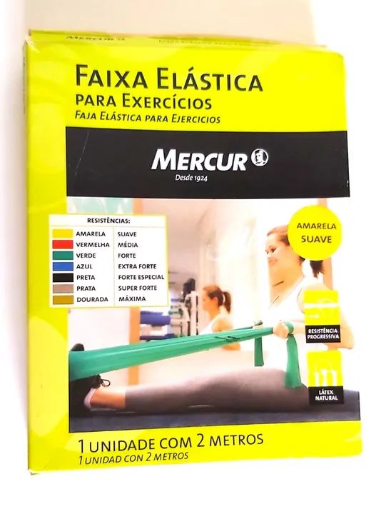 Faixa Elástica Mercur para exercícios. 2 metros, cor amarela suave ... Faixa Elástica Mercur para exercícios. 2 metros, cor amarela suave ...