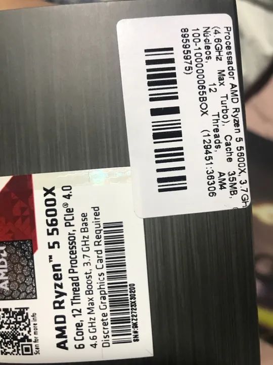 Processador AMD Rizen 5600x 4.6Ghz Max Turno , Cache 35MB , 6 Nucleosi ...