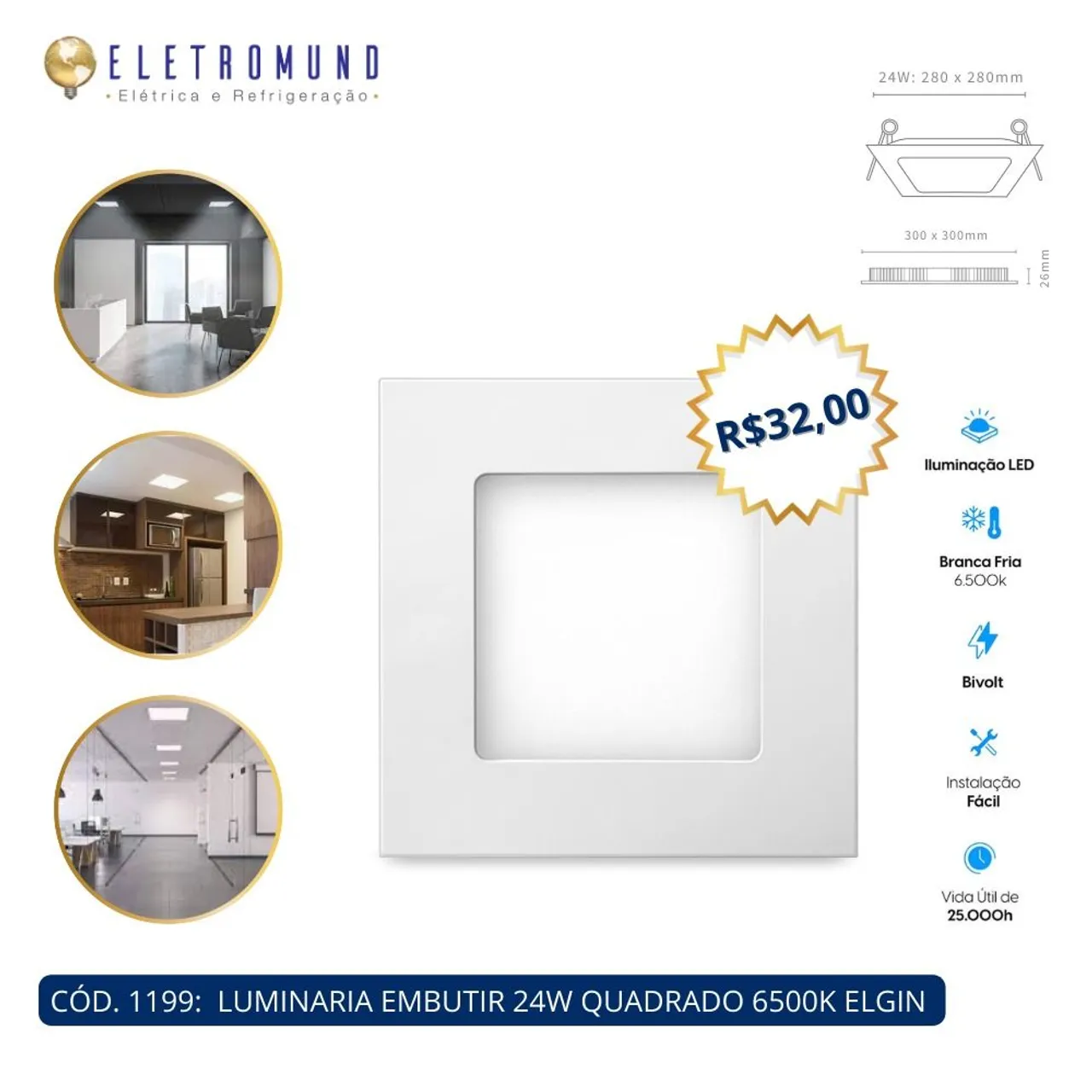 "luminaria embutir forro pvc" no Brasil
