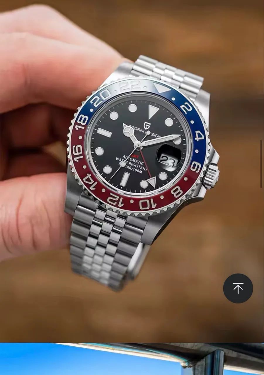 Relógio Pagani Design GMT ?Pepsi? - Automático | Aço In ox | Bezel ...