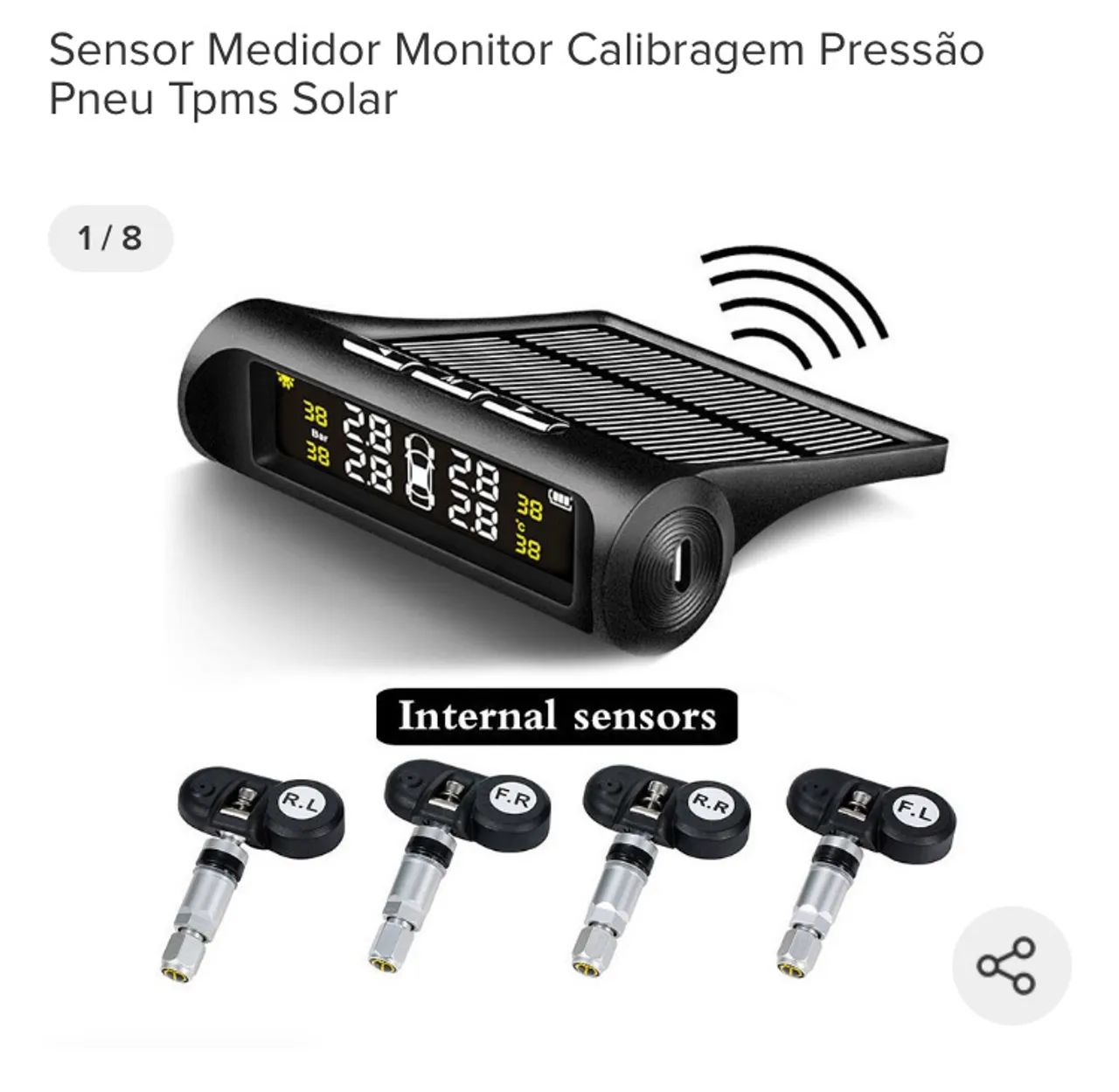 Sensor Medidor Monitor Calibragem Pressão Pneu Tpms Solar - Carros, vans e utilitários - Riacho ...