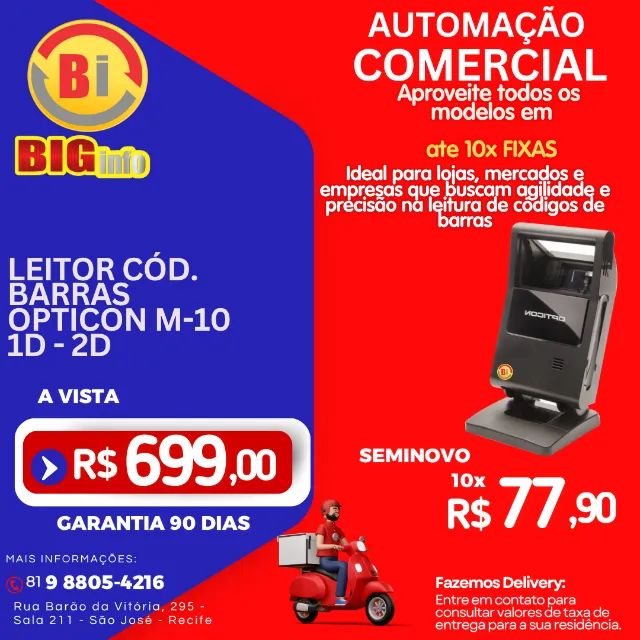 Leitor Scanner de Código de Barras Opticon M10 - 1D 2D CMOS - Equipamentos Para Comércio - São ...
