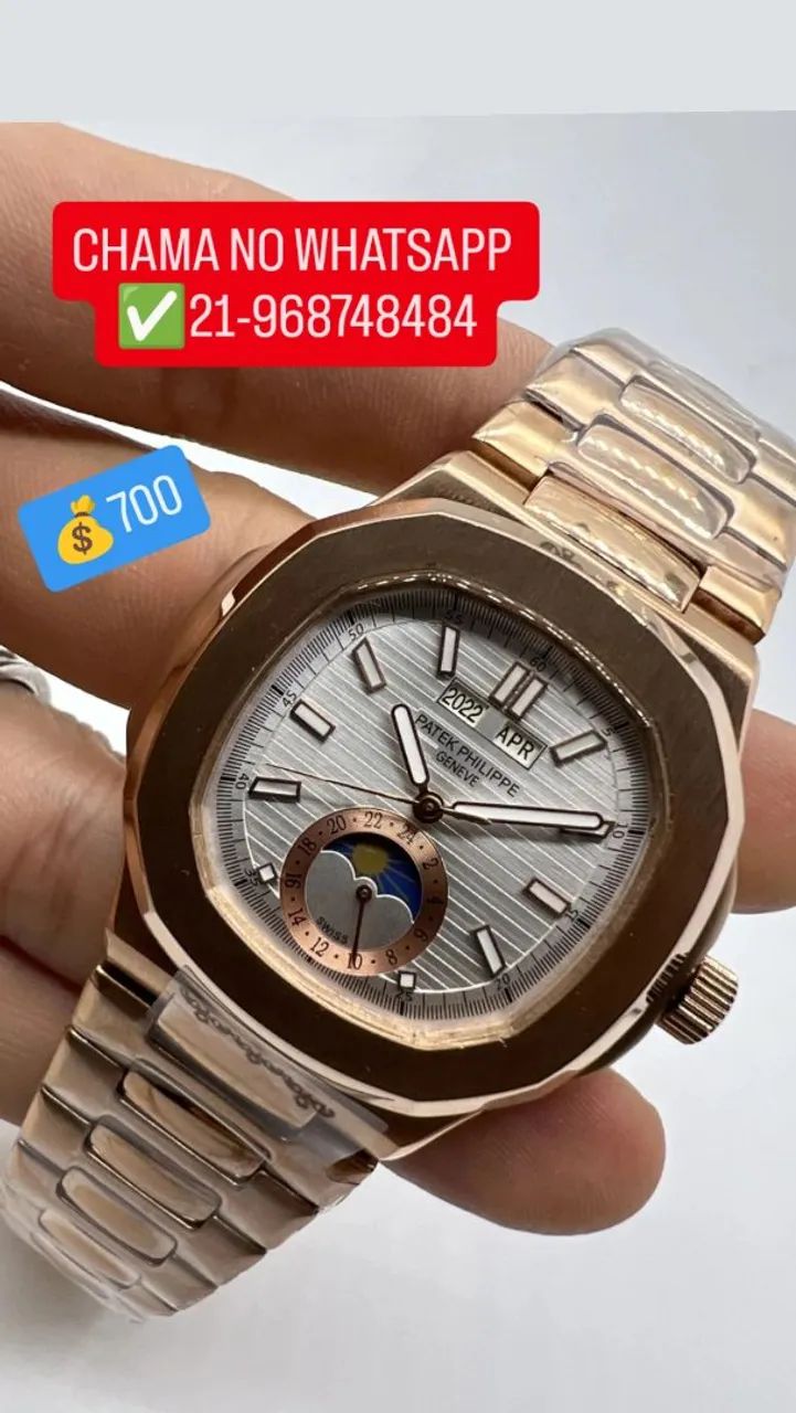 Relógio PATEK PHILIPPE AUTOMÁTICO FASES DA LUA ROSE GOLD MULTIFUNCIONAL ...