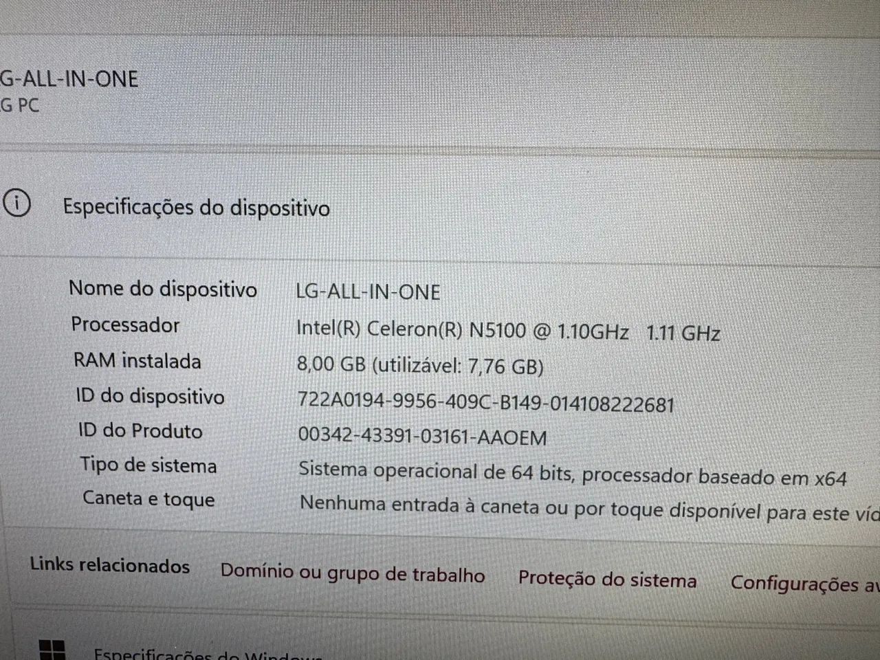 LG All-in-One - Intel Celeron N5100 - 8GB RAM - Computadores e Desktops ...