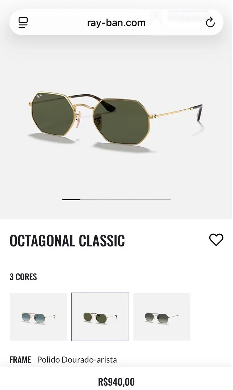Óculos de sol Ray-Ban Octagonal Classic Verde Original Novo ...