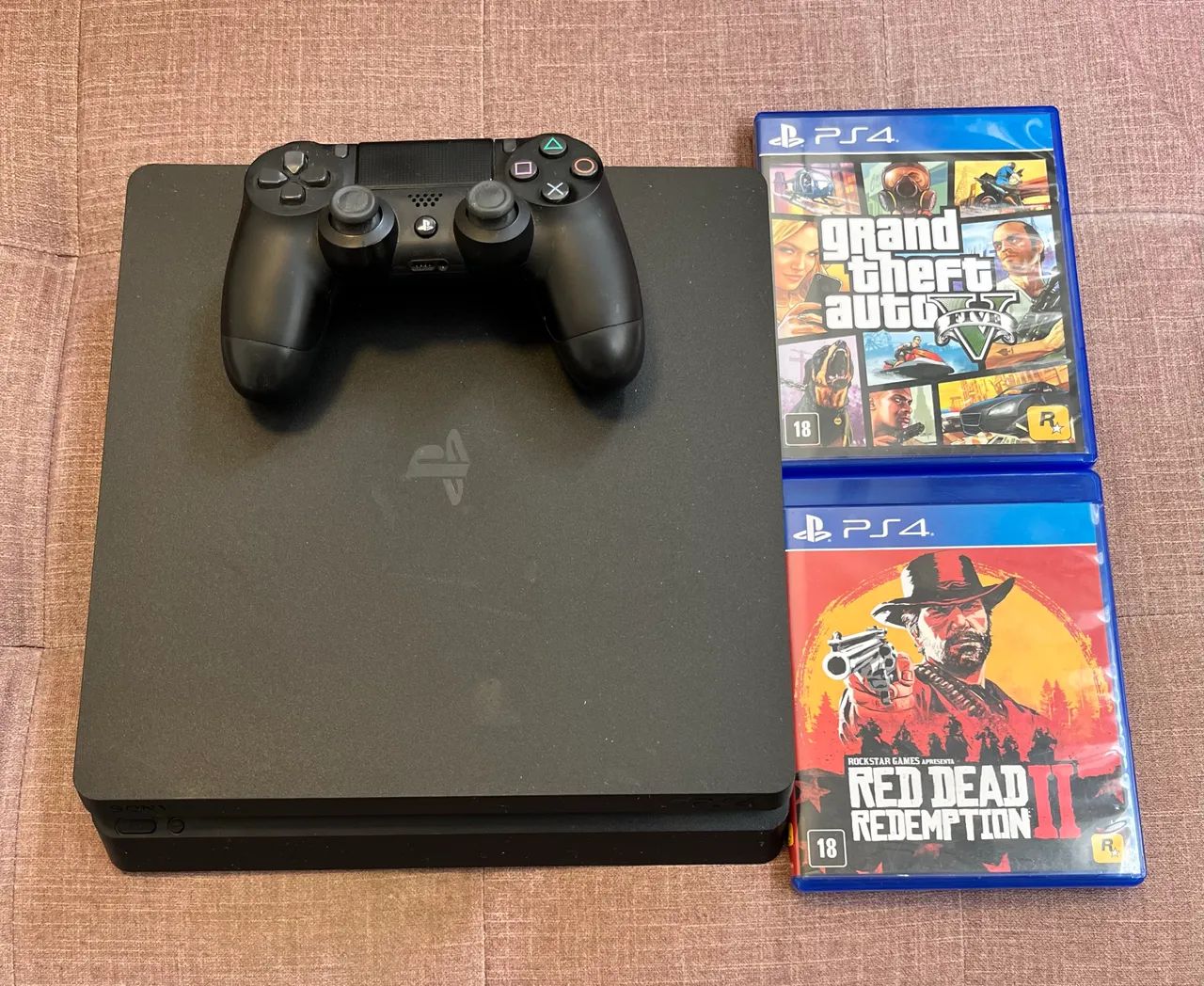 PS4 Slim 1TB em perfeito estado + 1 Controle + GTA V + RED DEAD 2 ...