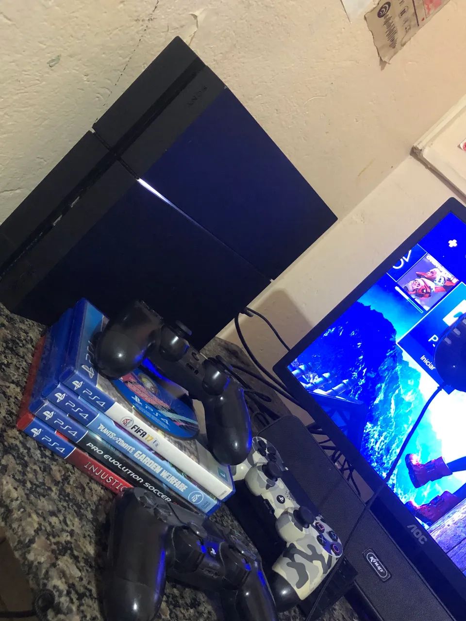 PS4 FAT 500GB + 3 controles + 4 jogos - funcionando 100%! + Fone de ...