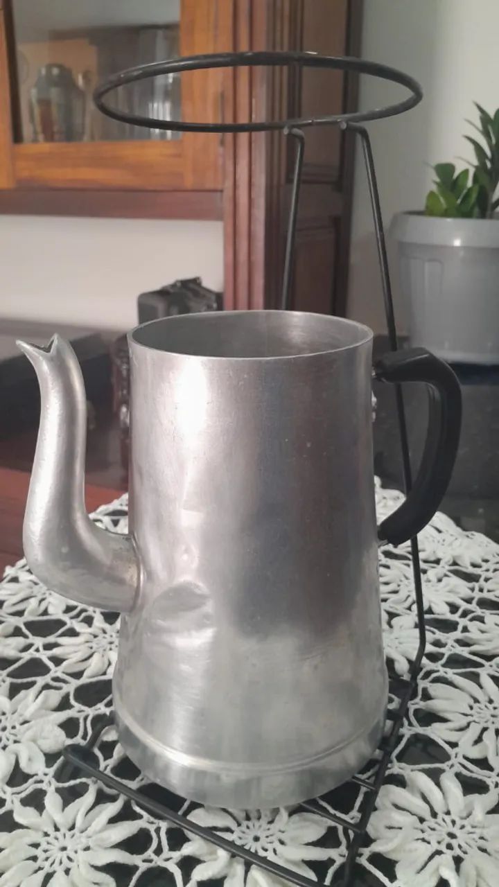 Bule Vintage Alumínio Chama + Suporte Coador Café Anos 70 - Utensílios ...