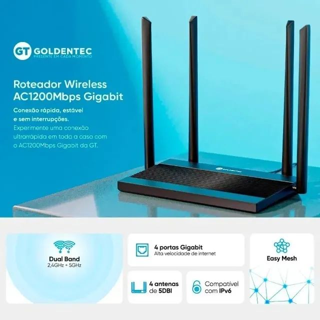 Modem Roteador Wireless AC1200 Goldentec Gigabit - Conectividade e Dispositivos de Rede - Cidade ...