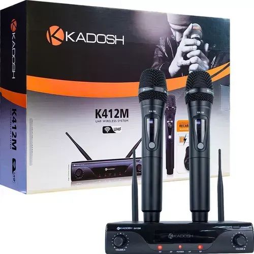 Microfone Sem Fio Kadosh k412m Recarregavel Duplo Uhf 412 m Loja Cascadura Rj - Microfones e ...