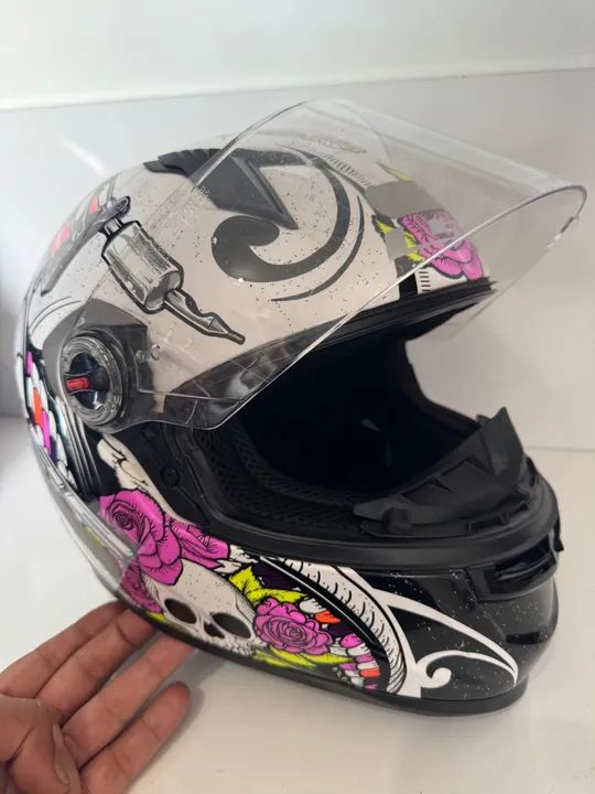 Capacete N60 LS2 ff350 caveira branco e rosa - Motos - Pedreira Prado ...