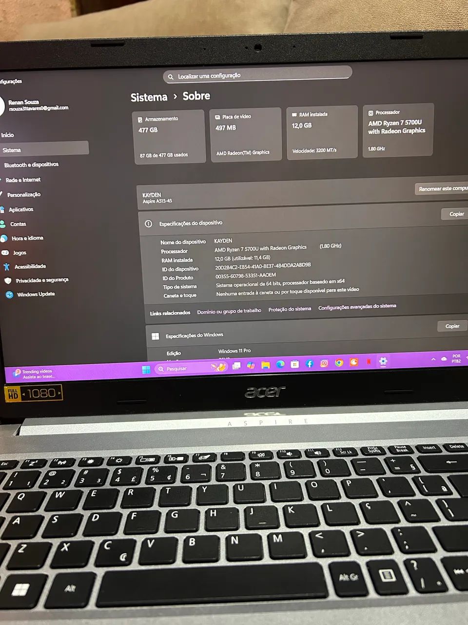 Notebook Acer Aspire 5 | Ryzen 7 (5000 Series) | 12GB RAM | SSD 512GB ...