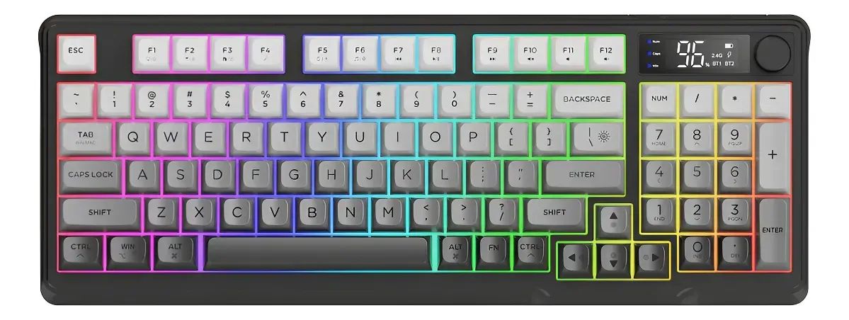 Teclado Gamer sem fio Freewolf M96 - Com Display e Fundo RGB (conexão ...