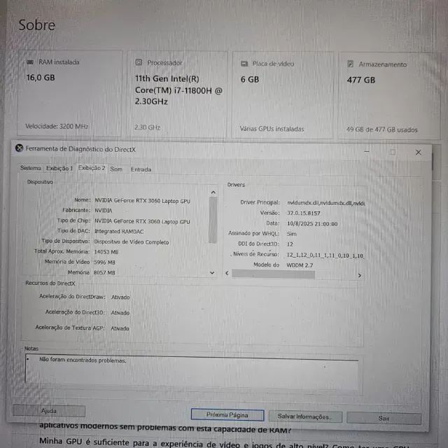 Notebook Dell G15 i7 11th - 16Gb Ram - RTX 3060 (6Gb) - 512Gb SSD ...