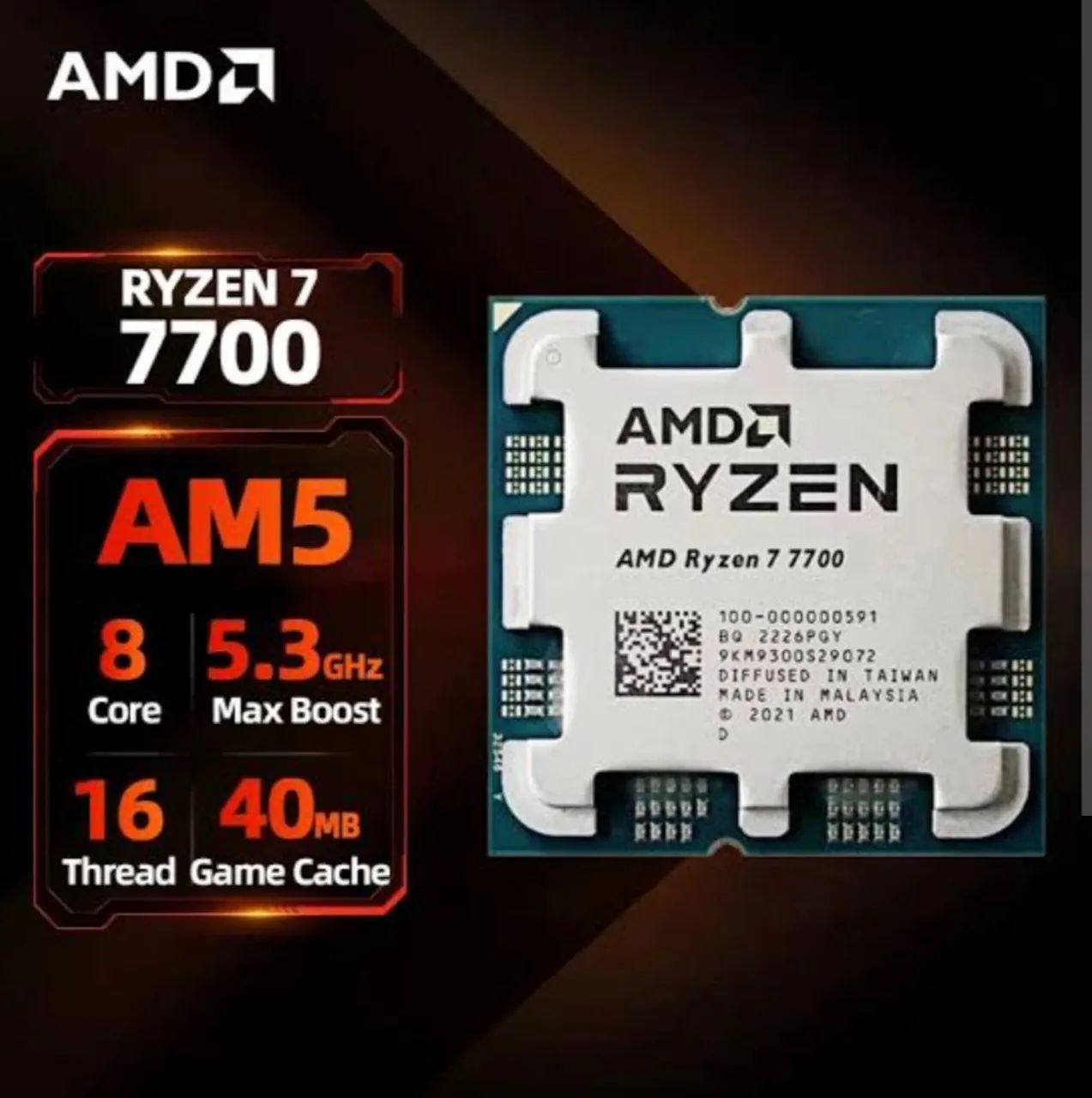 Processador AMD Ryzen 7 7700, 8-Core, 16-Threads, 3.8GHz (5.3GHz Turbo), Cache 40MB, AM5 ...