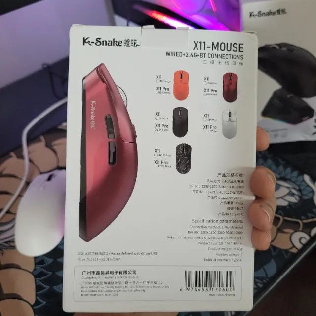 Mouse gamer sem fio x11 K-snake, 12.000 DPI, Tri-Mode (2.4G, BT, Wired ...