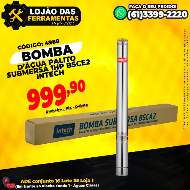 Bomba Dágua Palito Submersa 1Hp Bsce2 Intech - Instalações Elétricas e ...
