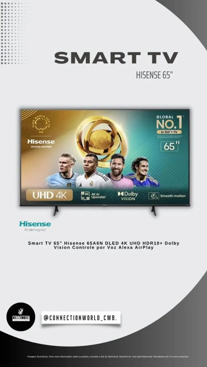 Smart TV 65" Hisense 65A6N DLED 4K UHD HDR10+ Dolby Vision Controle por ...