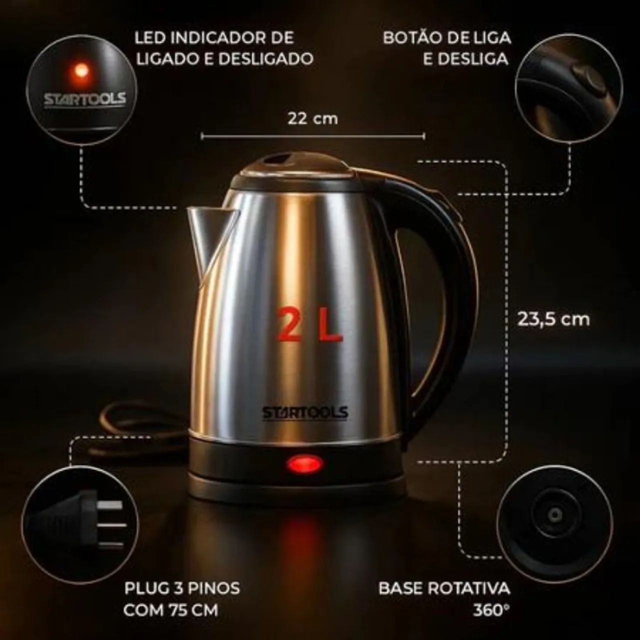 CHALEIRA ELÉTRICA INOX 2L - ÁGUA QUENTE EM MINUTOS! ? - Eletroportáteis ...