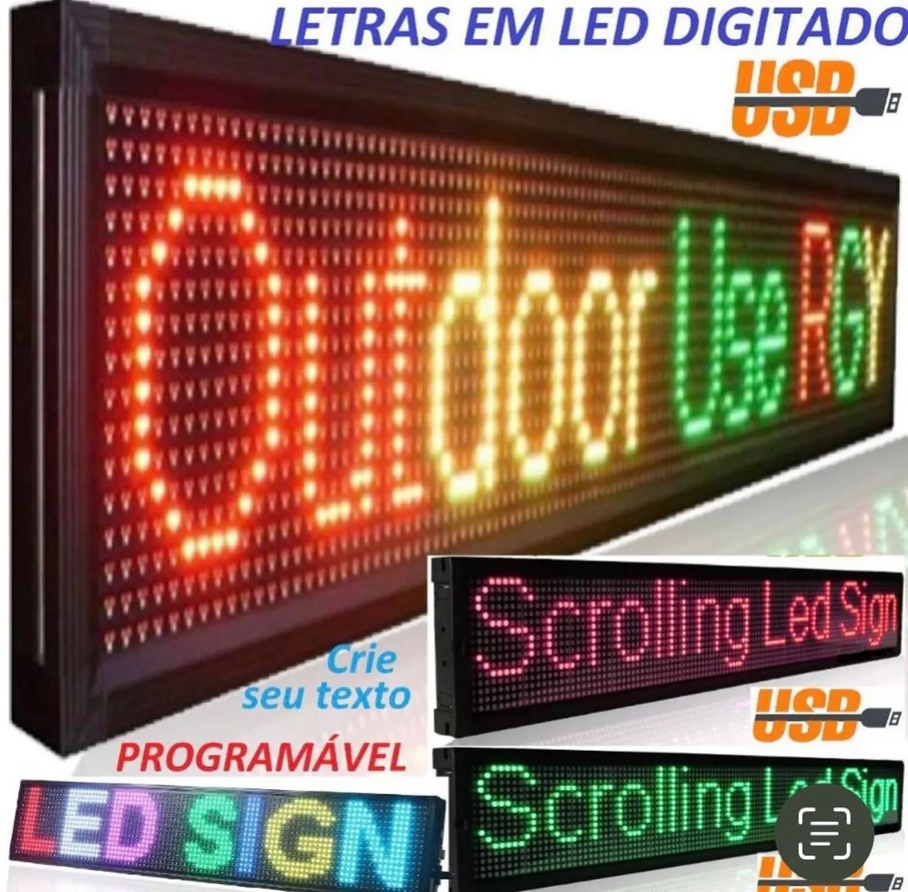 Letras em LED Digital para Fachada 1,00m X 20cm - Scrooling ...