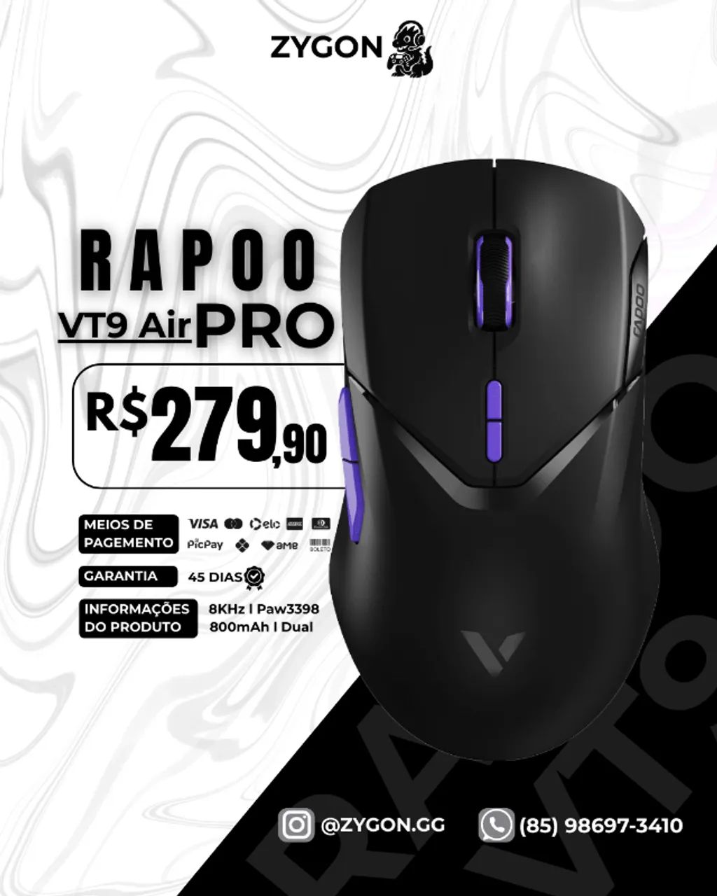 [NOVO] Mouse Gamer Rapoo VT9 Air Pro Sem Fio 8KHz + Garantia de 45 Dias - Periféricos e ...