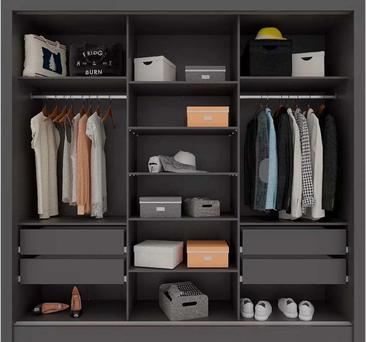 Guarda-Roupa Casal, Espelho e 243,1 cm de Largura - Grafite - Armários ...